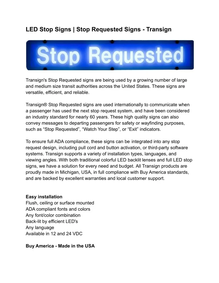 PPT - LED Stop Signs _ Stop Requested Signs - Transign PowerPoint ...