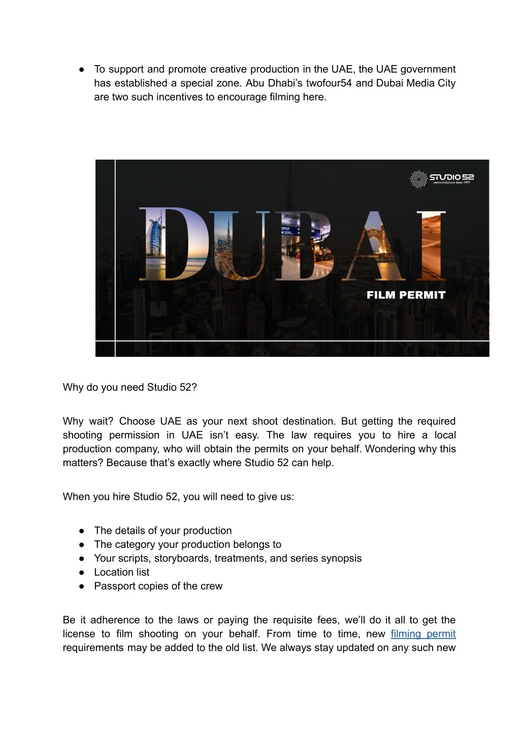 PPT - Film Shooting Permission in the UAE Made Easy by Studio 52 ...
