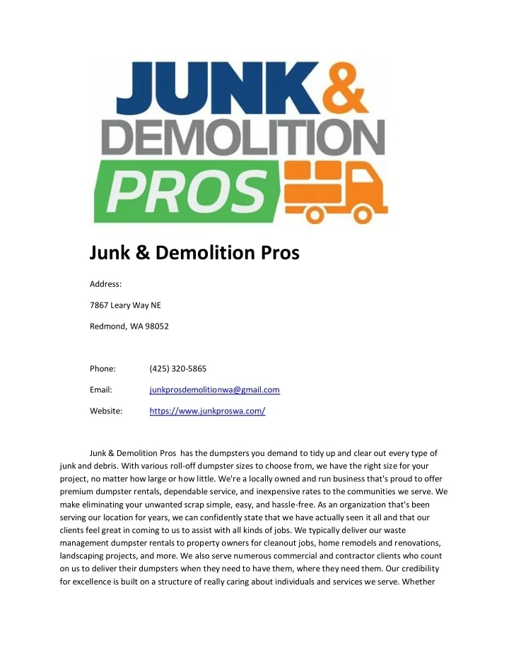 PPT - Junk & Demolition Pros PowerPoint Presentation, free download ...