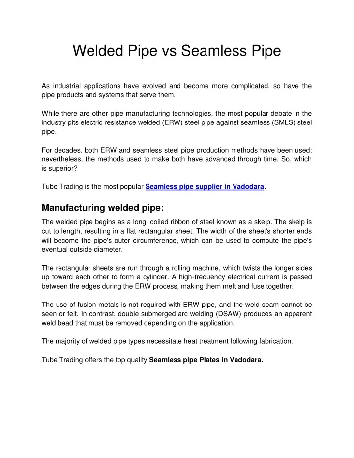 PPT - Welded Pipe vs Seamless Pipe PowerPoint Presentation, free ...