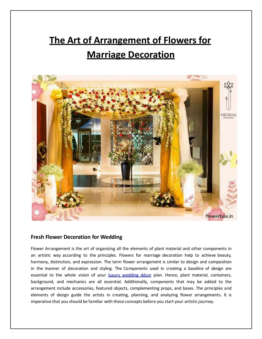 PPT - The Art of Arrangement of Flowers for Marriage Decoration ...