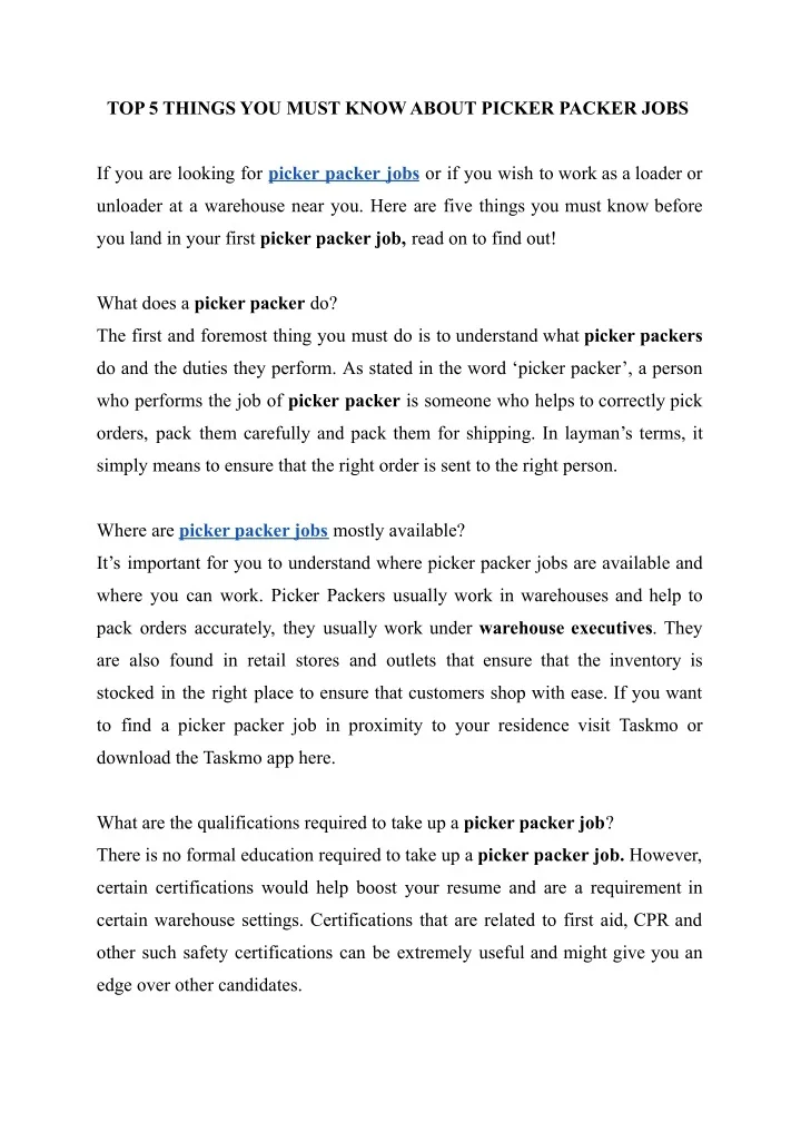 PPT - Picker Packer jobs PowerPoint Presentation, free download - ID ...