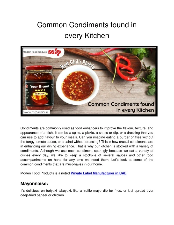 PPT - Common Condiments found in every Kitchen PowerPoint Presentation ...