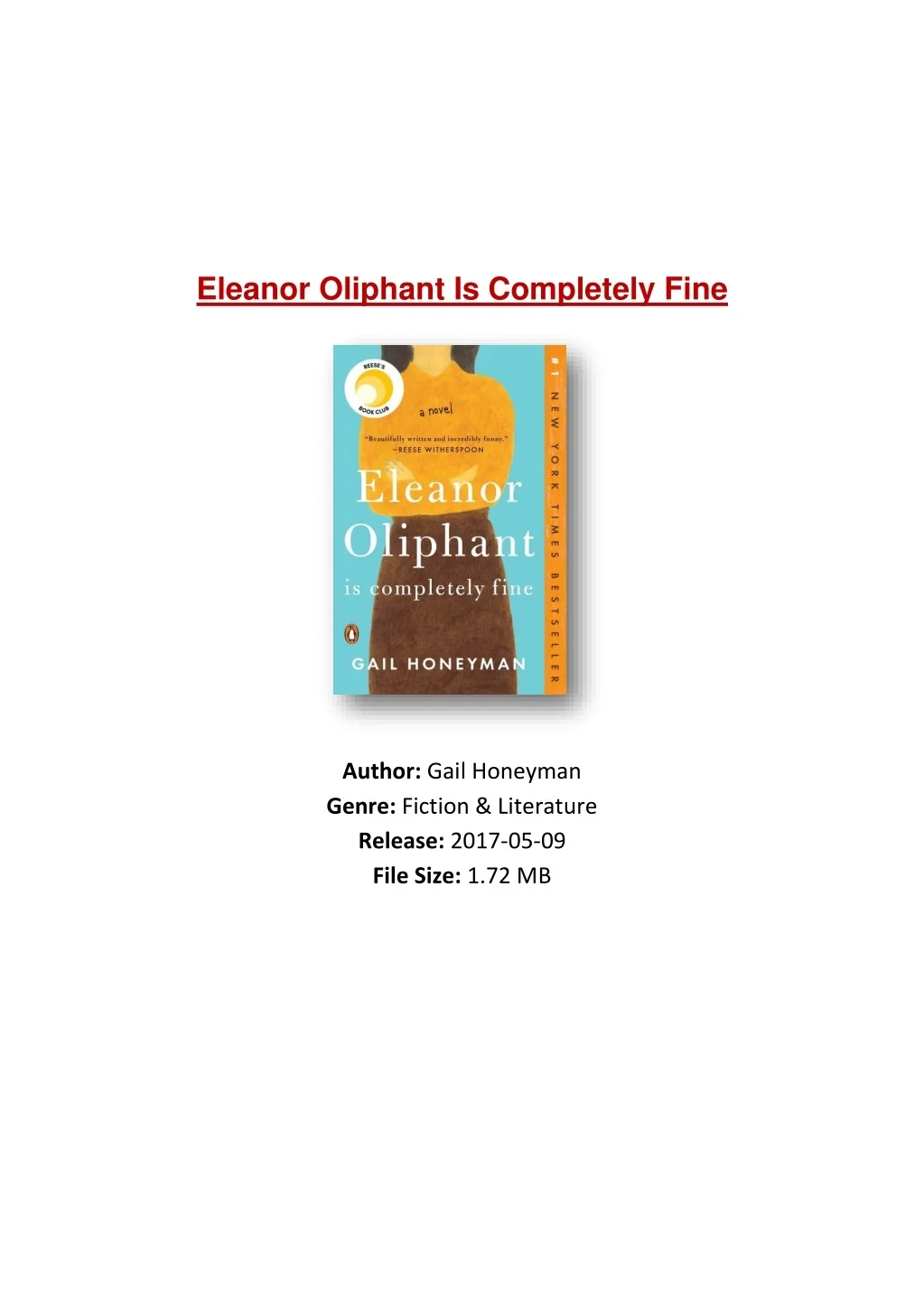 PPT - [PDF] Free Download Eleanor Oliphant Is Completely Fine By Gail ...