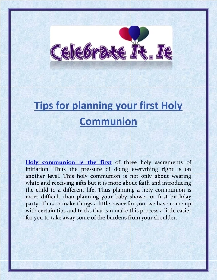 PPT - Tips for planning your first Holy Communion PowerPoint ...