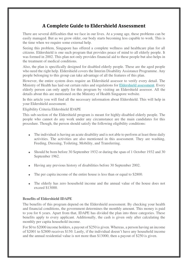 PPT - A Complete Guide to Eldershield Assessment PowerPoint ...