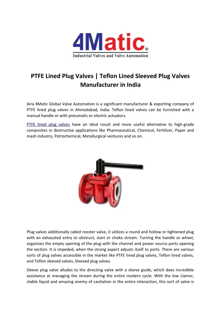 PPT - PTFE Lined Plug Valves | Teflon Lined Sleeved Plug Valves ...