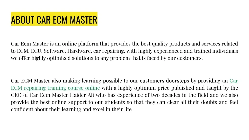PPT - Car ECM Master Repairing Training Course Online in India ...