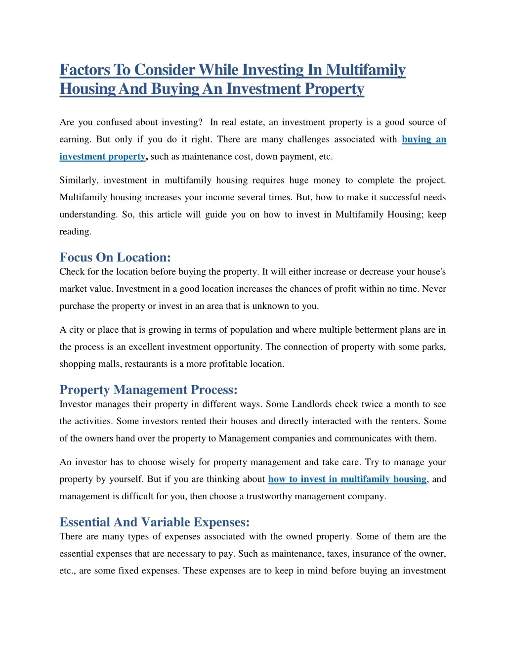 PPT - Factors To Consider While Investing In Multifamily Housing And ...