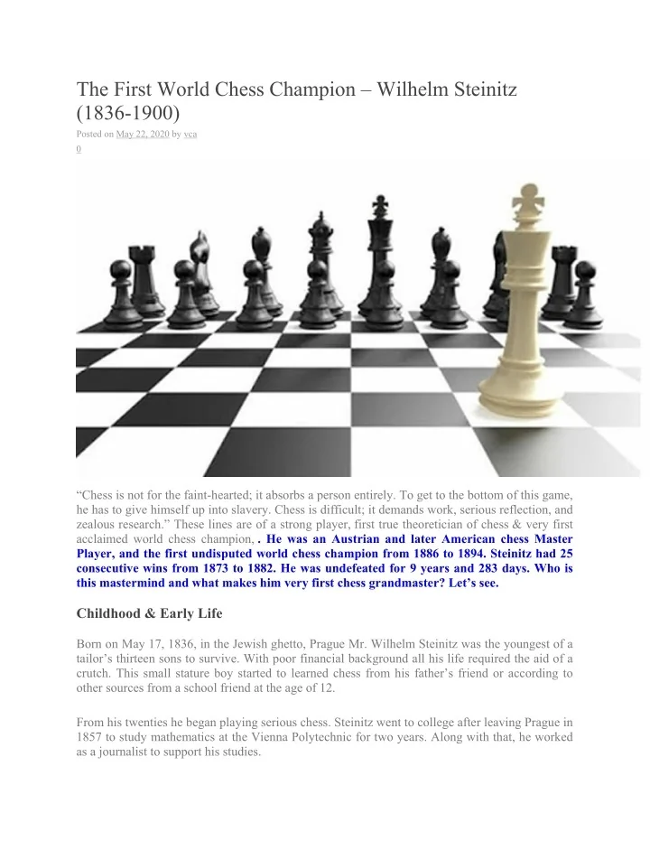 PPT - The First World Chess Champion PowerPoint Presentation, free ...