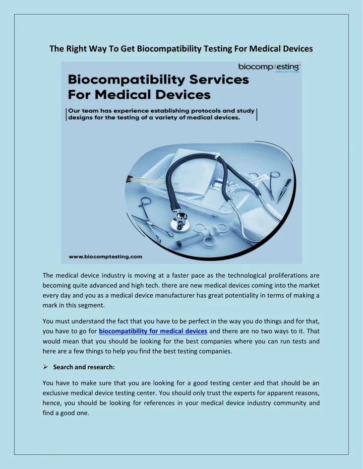 PPT - The Right Way To Get Biocompatibility Testing For Medical Devices ...