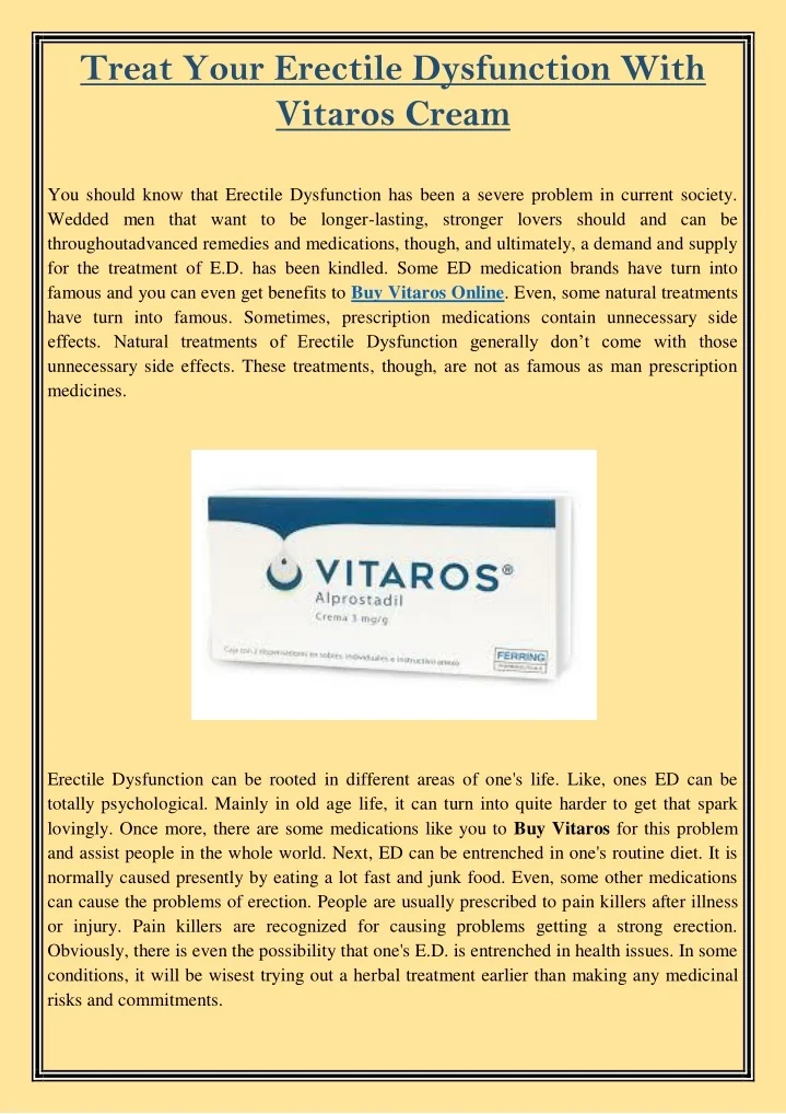 PPT - Treat Your Erectile Dysfunction With Vitaros Cream PowerPoint ...