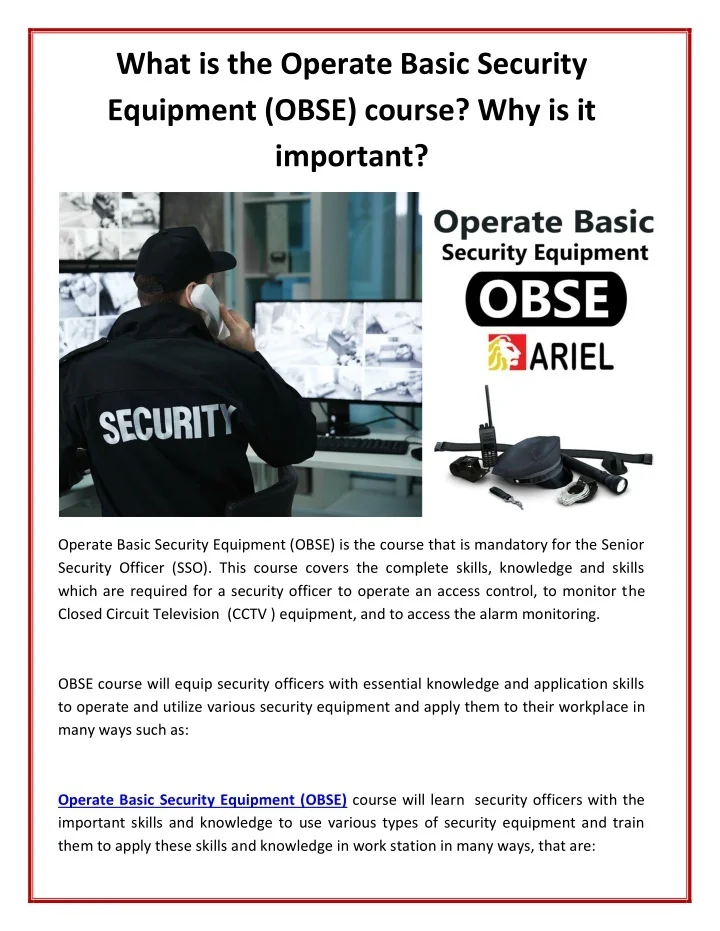 PPT - What is the Operate Basic Security Equipment (OBSE) course Why is ...