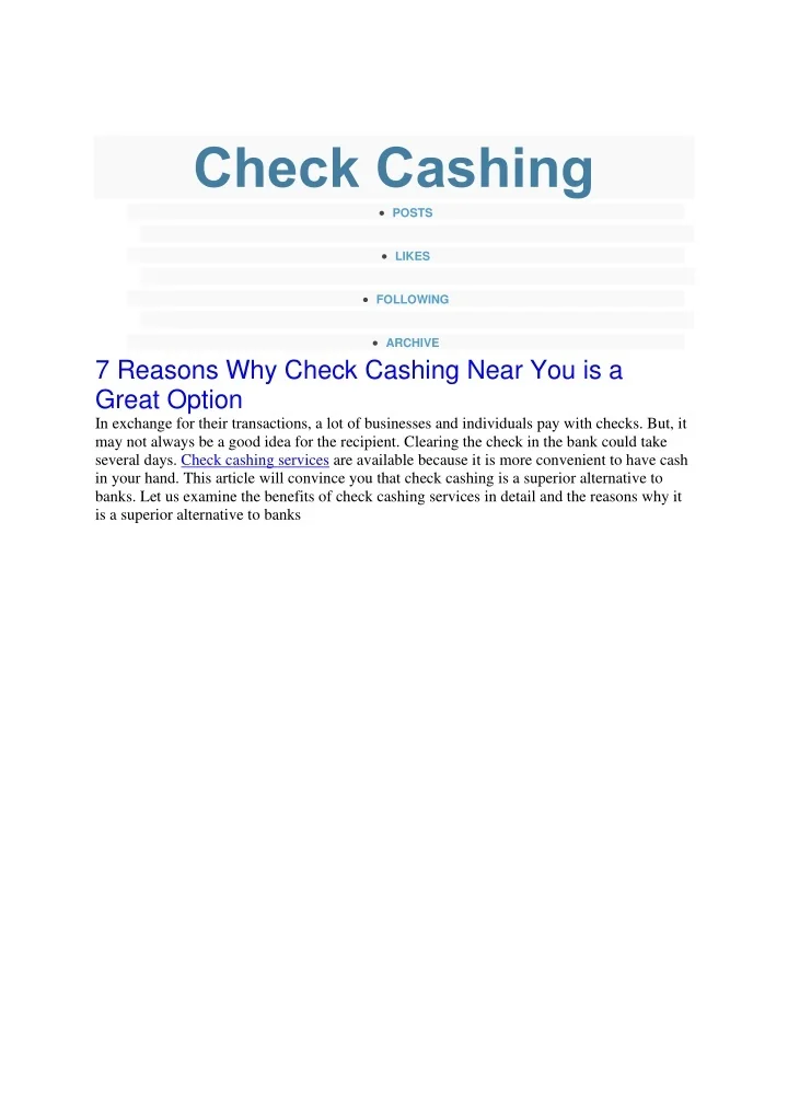 PPT - 7 Reasons Why Check Cashing Near You is a Great Option PowerPoint ...
