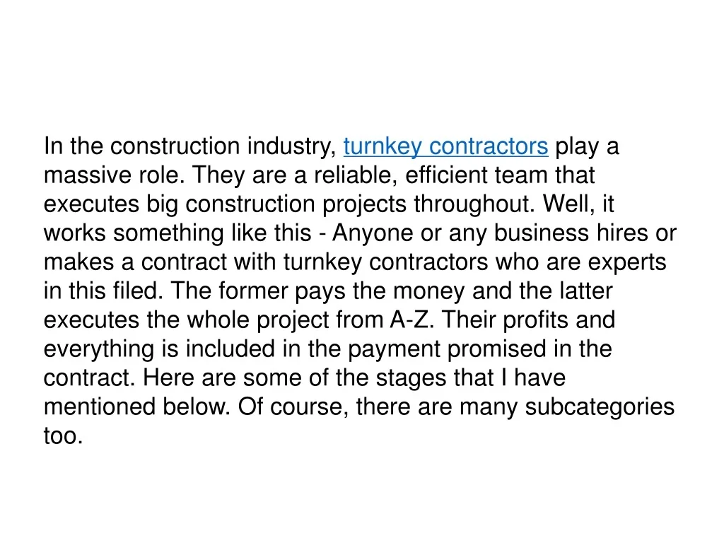 PPT - Stages of TurnKey Project in Construction industry PowerPoint ...