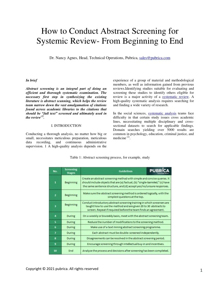 PPT - How to conduct abstract screening for systematic review – Pubrica ...