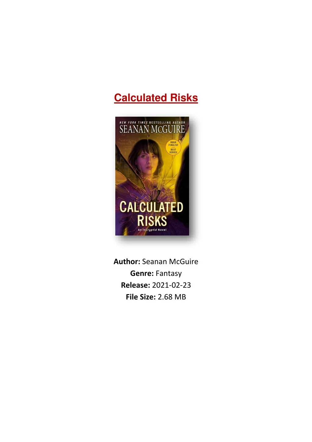 PPT - [PDF] Free Download Calculated Risks By Seanan McGuire PowerPoint ...