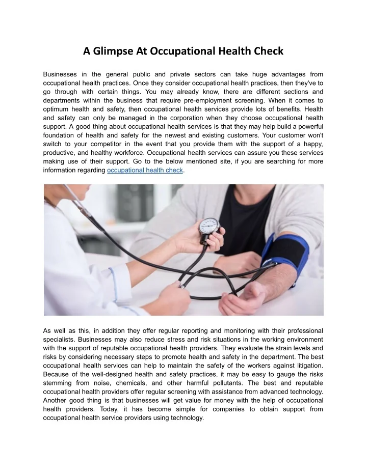 PPT - A Glimpse At Occupational Health Check PowerPoint Presentation ...
