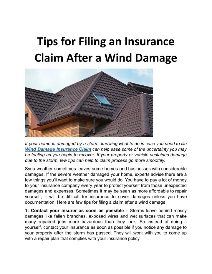 PPT - Tips for Filing an Insurance Claim After a Wind Damage PowerPoint ...