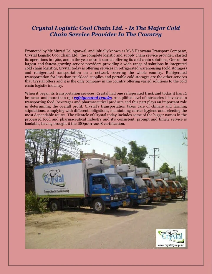 PPT - Crystal Logistic Cool Chain Ltd. - is the major cold chain ...