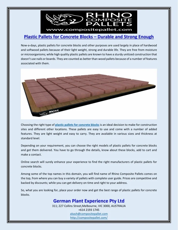 PPT - Plastic Pallets for Concrete Blocks – Durable and Strong Enough ...