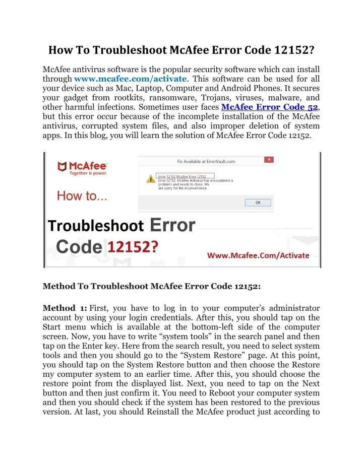 PPT How To Troubleshoot McAfee Error Code 12152 PowerPoint PPT How To Troubleshoot McAfee Error Code 12152 PowerPoint