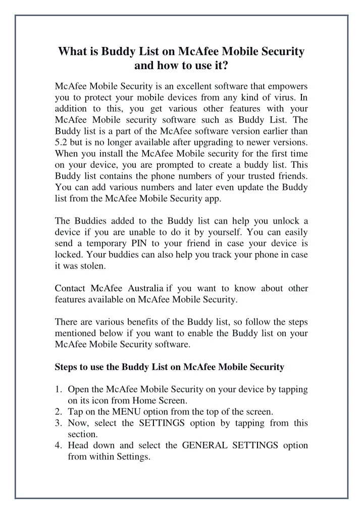 PPT - What is Buddy List on McAfee Mobile Security and how to use it ...