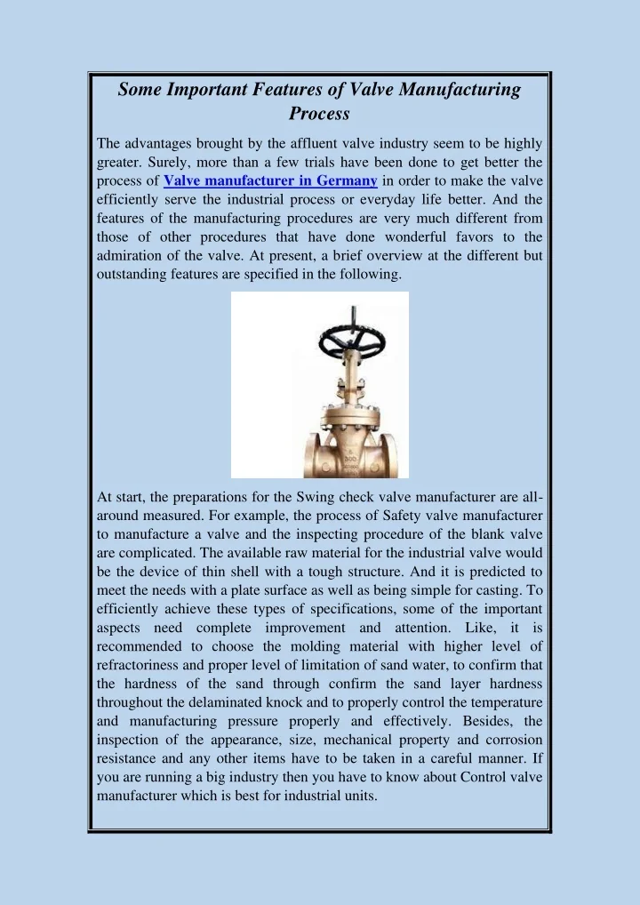 PPT - Some Important Features of Valve Manufacturing Process PowerPoint ...