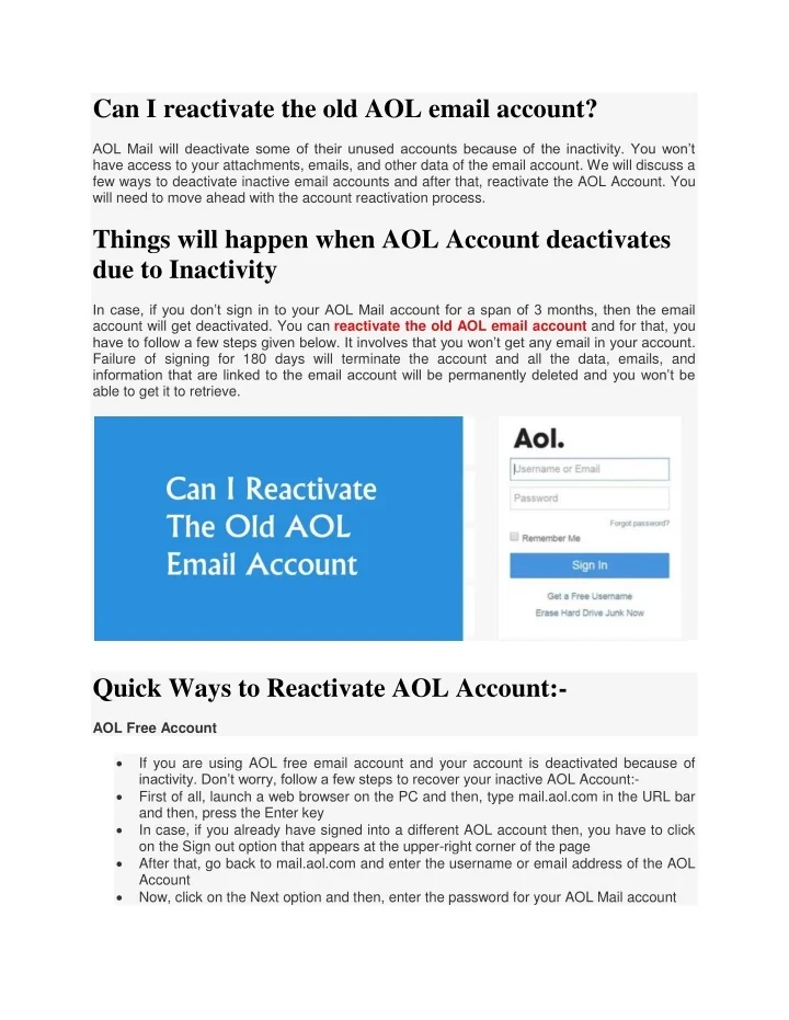 PPT - Can I reactivate the old AOL email account? PowerPoint ...