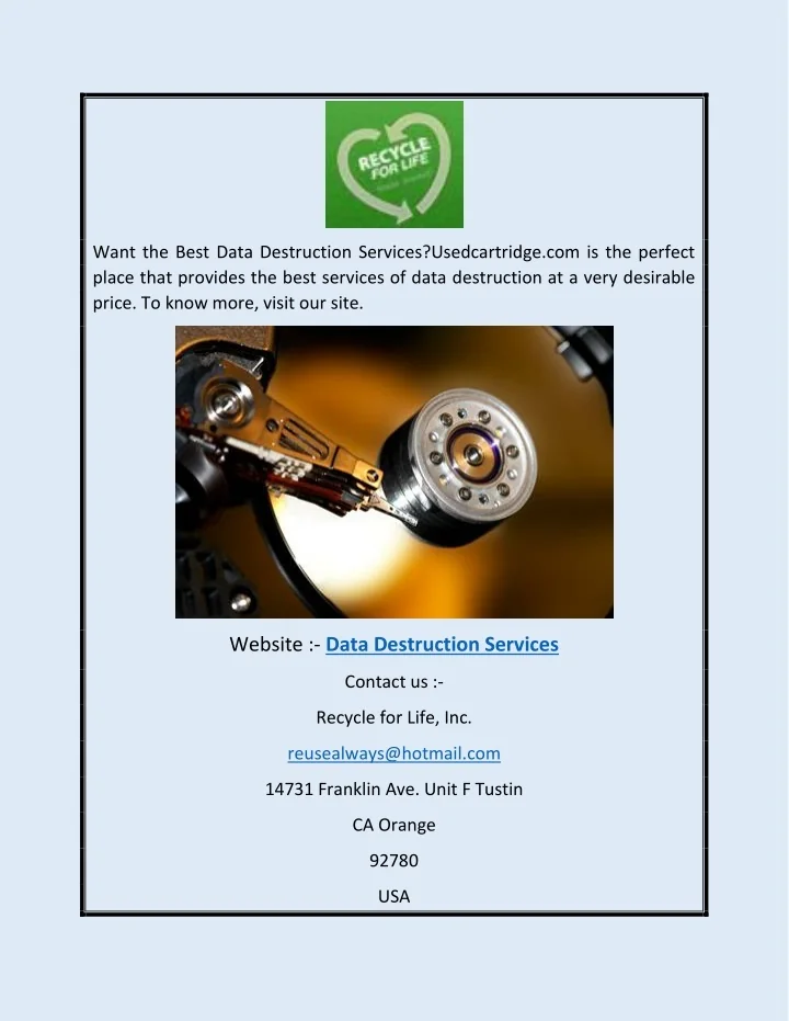 PPT - Data Destruction Services | Usedcartridge.com PowerPoint ...