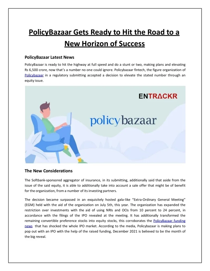 PPT - PolicyBazaar Gets Ready to Hit the Road to a New Horizon of ...
