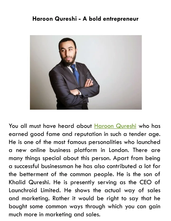 PPT - Haroon Qureshi - A bold entrepreneur PowerPoint Presentation ...