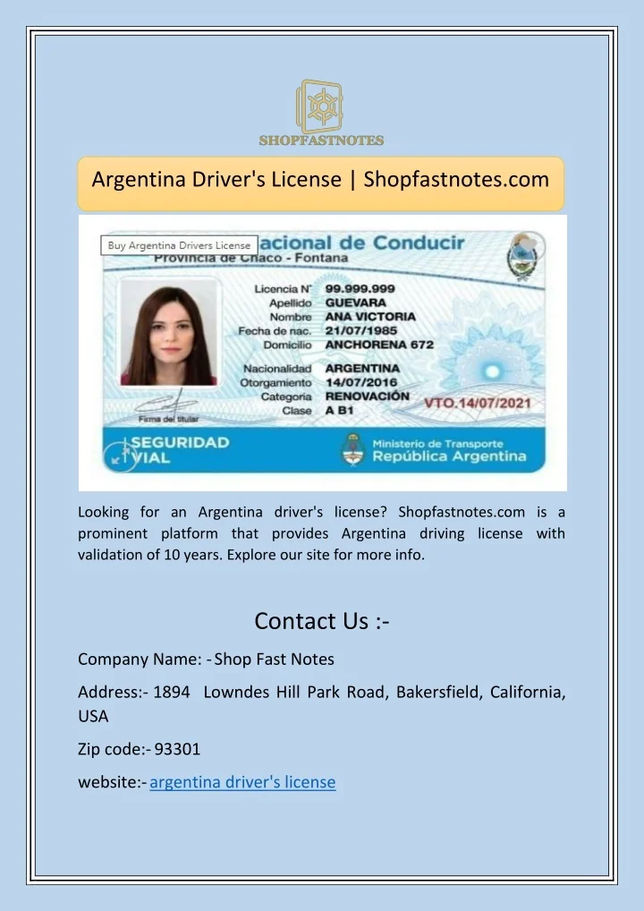 PPT - Argentina Driver's License | Shopfastnotes.com PowerPoint ...