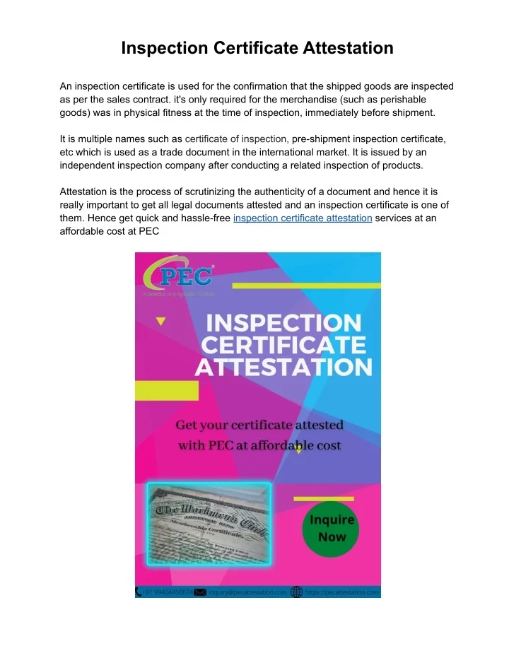 PPT - Inspection Certificate Attestation PowerPoint Presentation, free ...