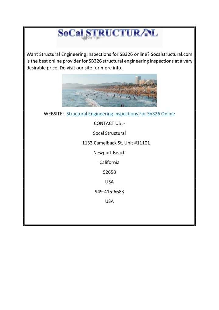 PPT - Structural Engineering Inspections For Sb326 Online ...
