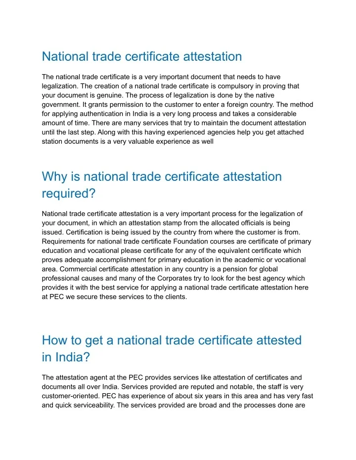 PPT - National Trade Certificate Attestation PowerPoint Presentation ...
