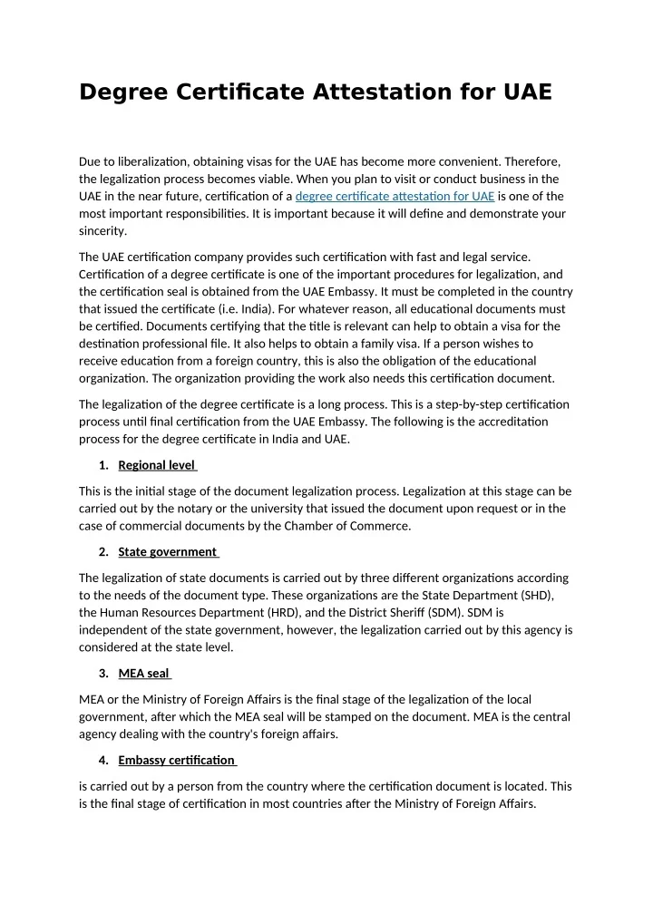 PPT - Degree Certificate Attestation for UAE PowerPoint Presentation ...