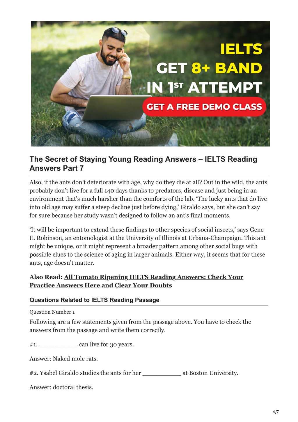 Ppt The Secret Of Staying Young Acknowledge The Ielts Reading