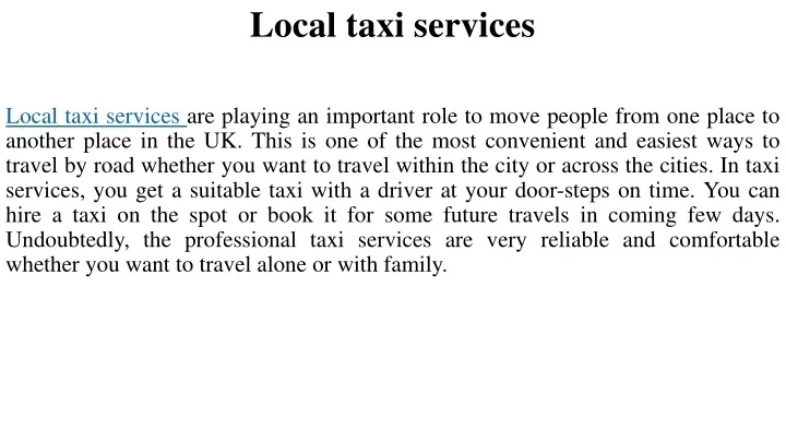 PPT - Local taxi services PowerPoint Presentation, free download - ID ...