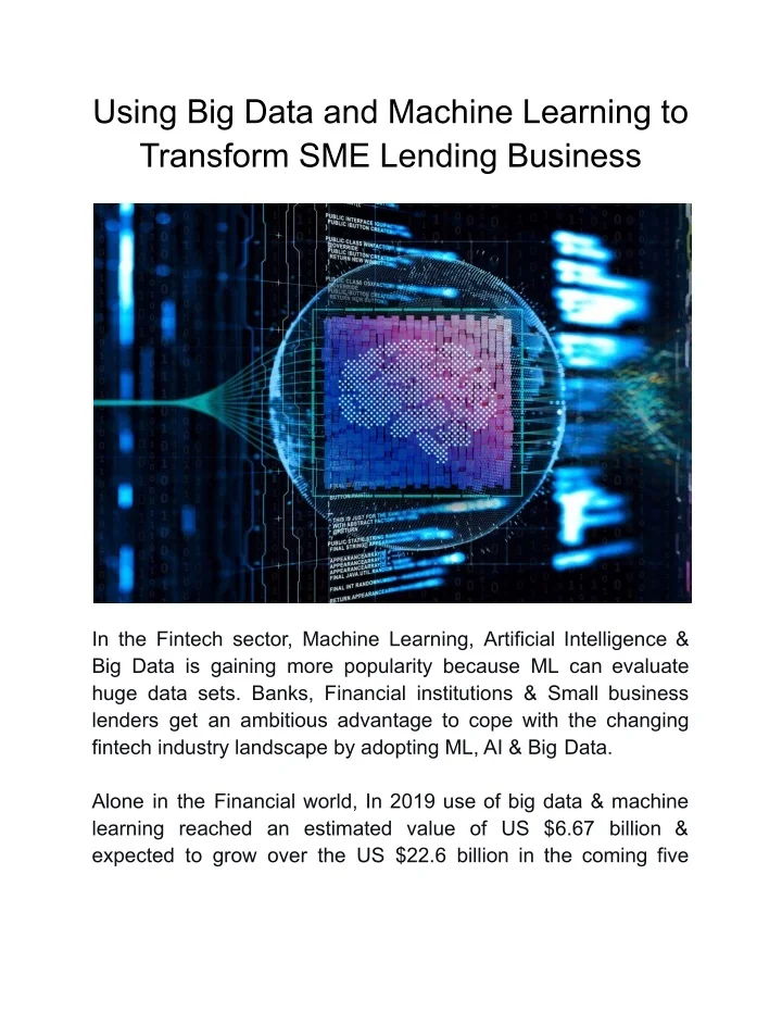 PPT - Using Big Data and Machine Learning to Transform SME Lending ...