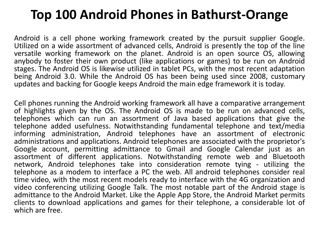 PPT - Top 100 Android Phones in Bathurst-Orange PowerPoint Presentation ...