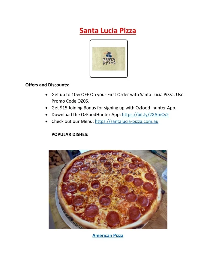 PPT - 10% off - Santa Lucia Pizza Menu Heathridge, WA PowerPoint ...