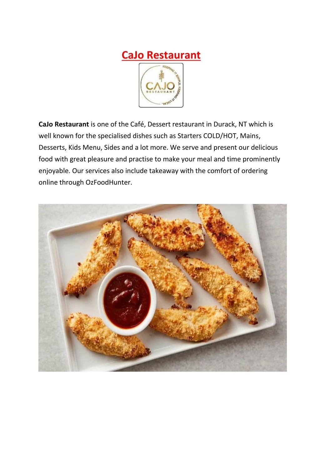PPT - CaJo Restaurant Menu Takeaway Durack, NT - 5% off PowerPoint ...