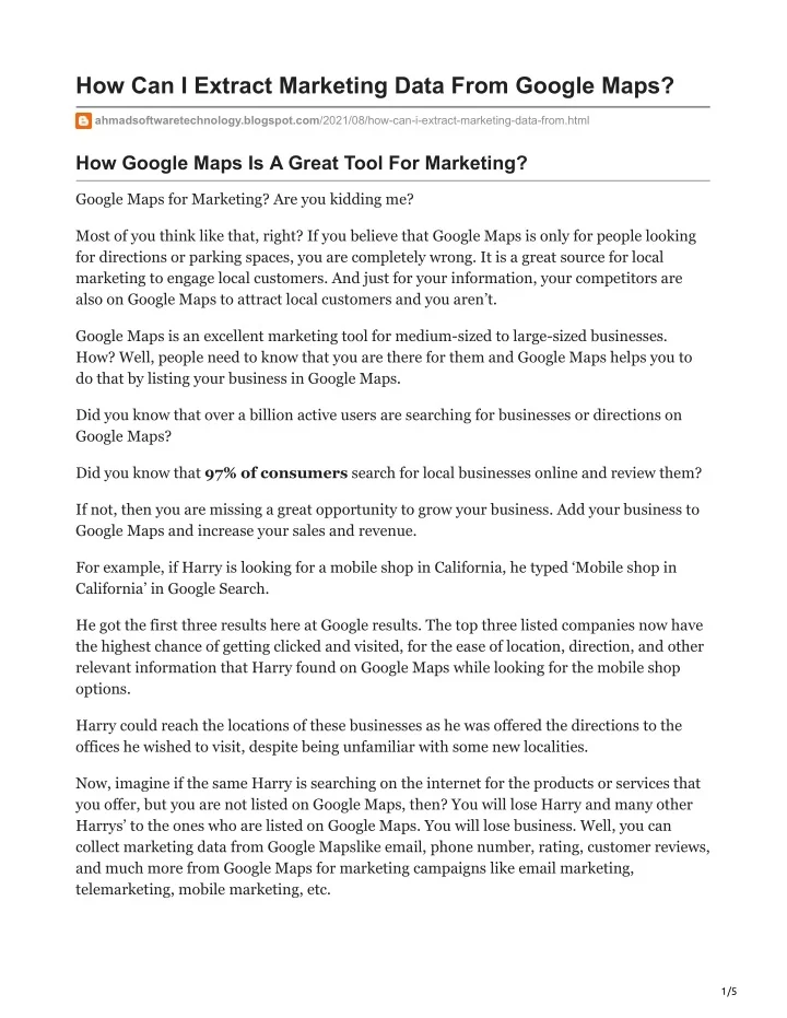 PPT How Can I Extract Marketing Data From Google Maps PowerPoint