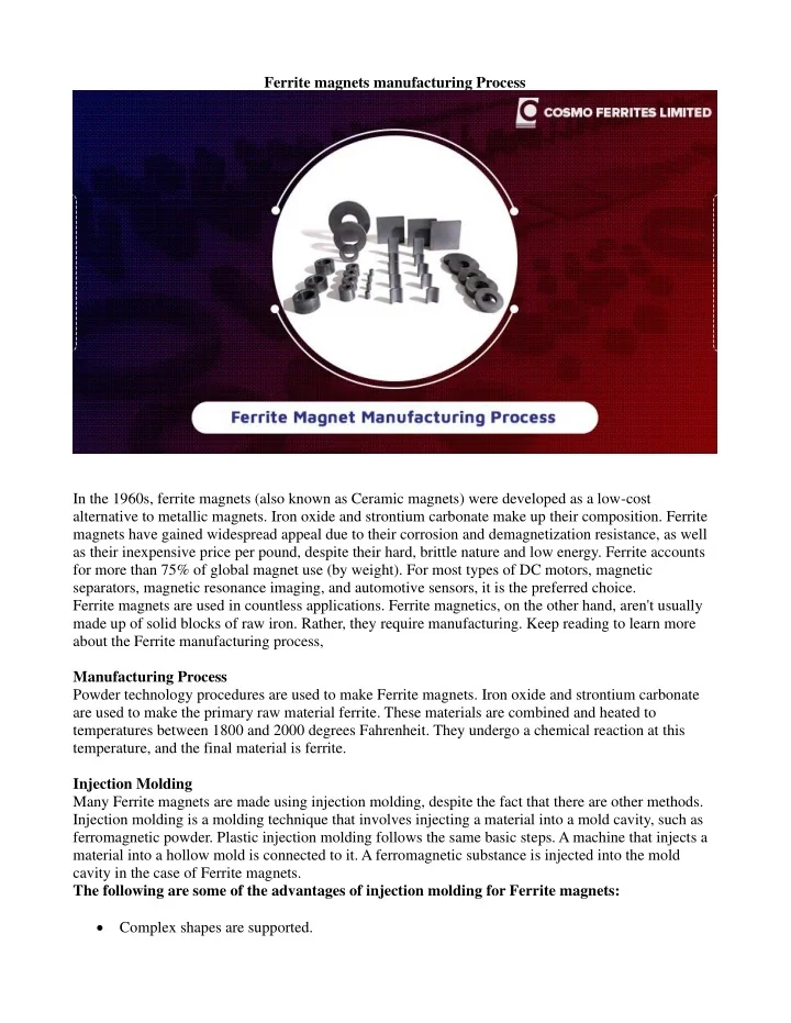 PPT - Ferrite magnets manufacturing Process PowerPoint Presentation ...