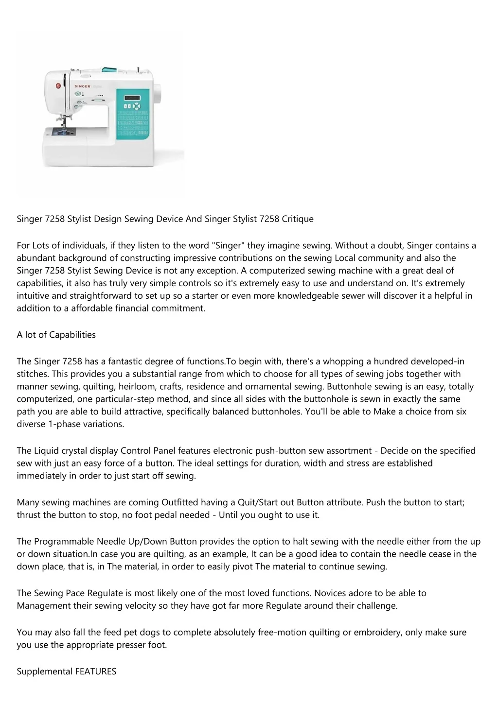 PPT - Singer 7258 Stylist Model Sewing Machine And Singer Stylist 7258 ...