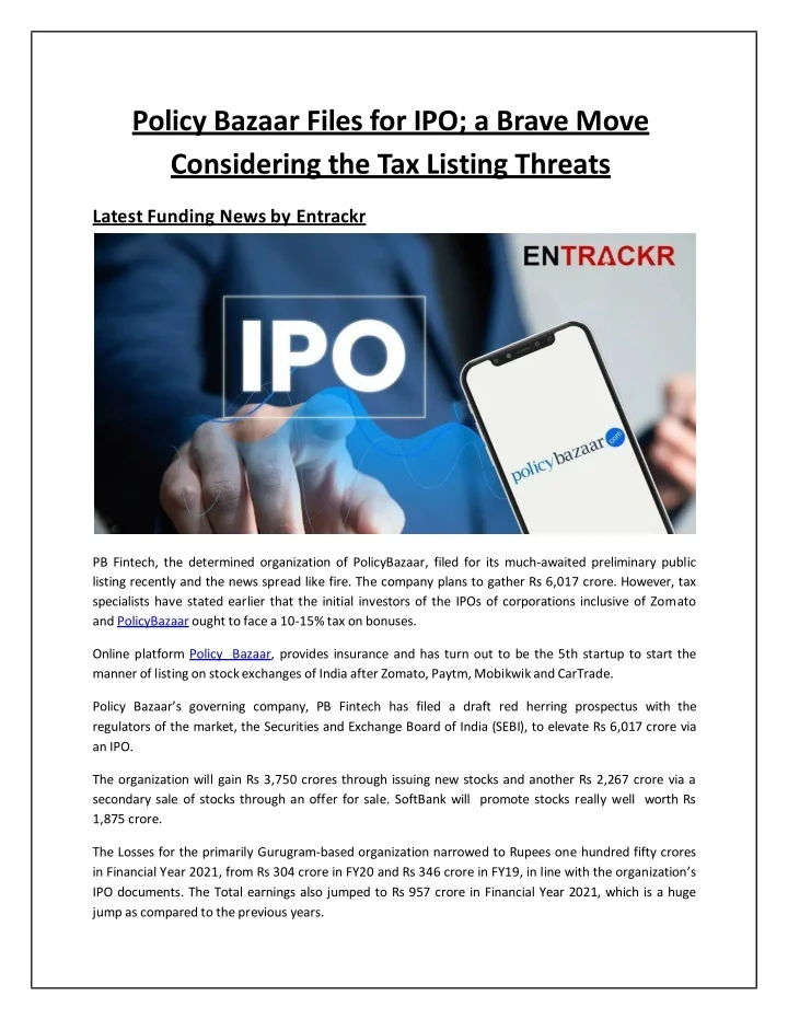 PPT - Policy Bazaar Files for IPO PowerPoint Presentation, free ...