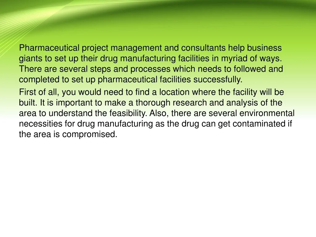 PPT - Pharmaceutical consultants help in setting up drug manufacturing ...