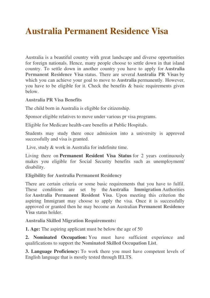 PPT - Australia Permanent Residence Visa pdf-converted PowerPoint ...