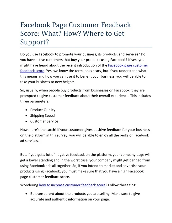 PPT - Facebook Page Customer Feedback Score: What? How? Where to Get ...